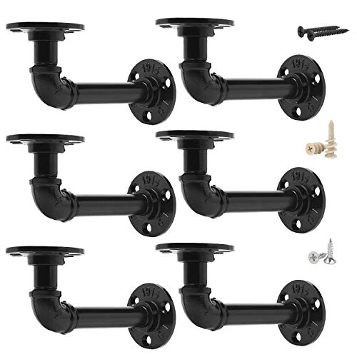 EQUASON Set of 6 Industrial Iron Rustic Pipe Custom Floating Shelves DIY Shelf Brackets Black Hardware Included