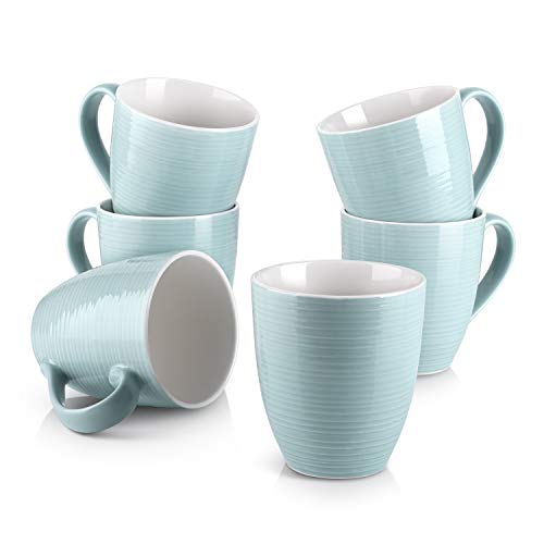 DOWAN Coffee Mugs, Coffee Mugs Set of 6, 17 Oz Ceramic Coffee Cups with Handle, Large Coffee Mug, Ceramic Mugs for Coffee Tea and Cocoa Turquoise