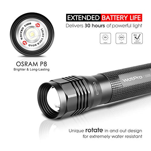 WdtPro High-Powered LED Flashlight S3000, Super Bright Flashlights - High Lumen, IP67 Water Resistant, 3 Modes and Zoomable for Camping, Emergency, Hiking, Gift