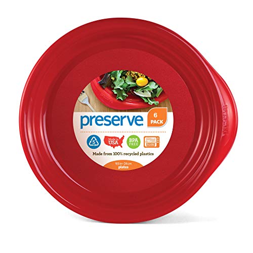 Preserve Everyday BPA Free Dinner Plates Made from Recycled Plastic, Set of 6, Pepper Red