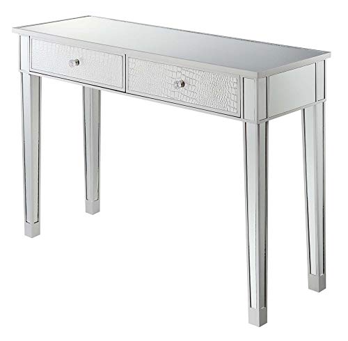 Convenience Concepts Vanity, Gold Coast Desk, Silver Faux Croc/Silver/Mirror