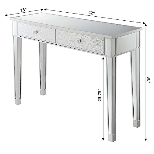 Convenience Concepts Vanity, Gold Coast Desk, Silver Faux Croc/Silver/Mirror