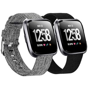 welltin 2 pack bands compatible with fitbit versa / fitbit versa 2 / fitbit versa lite for women men, breathable woven fabric strap, adjustable replacement wristband for fitbit versa smart watch