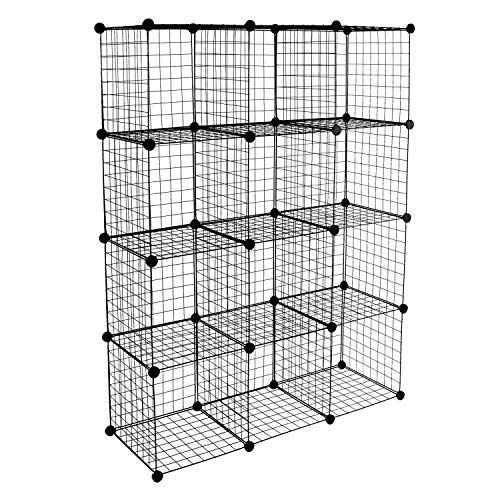 Work-It! Wire Storage Cubes, 12-Cube Metal Grid Organizer | Modular Wire Shelving Units, Stackable Bookcase, DIY Closet Cabinet Organizer for Home, Office, Kids Room | 14" W x 14" H, Black