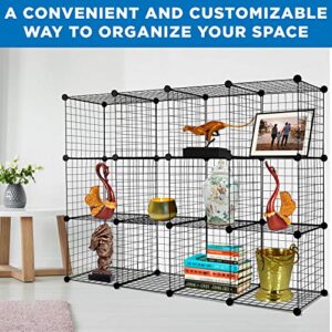 Work-It! Wire Storage Cubes, 12-Cube Metal Grid Organizer | Modular Wire Shelving Units, Stackable Bookcase, DIY Closet Cabinet Organizer for Home, Office, Kids Room | 14" W x 14" H, Black