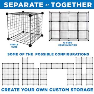 Work-It! Wire Storage Cubes, 12-Cube Metal Grid Organizer | Modular Wire Shelving Units, Stackable Bookcase, DIY Closet Cabinet Organizer for Home, Office, Kids Room | 14" W x 14" H, Black