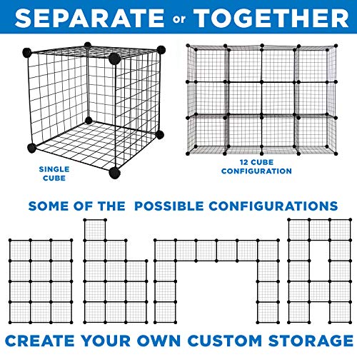 Work-It! Wire Storage Cubes, 12-Cube Metal Grid Organizer | Modular Wire Shelving Units, Stackable Bookcase, DIY Closet Cabinet Organizer for Home, Office, Kids Room | 14" W x 14" H, Black