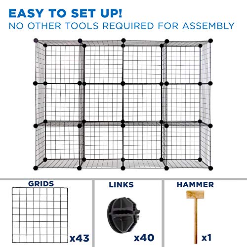 Work-It! Wire Storage Cubes, 12-Cube Metal Grid Organizer | Modular Wire Shelving Units, Stackable Bookcase, DIY Closet Cabinet Organizer for Home, Office, Kids Room | 14" W x 14" H, Black