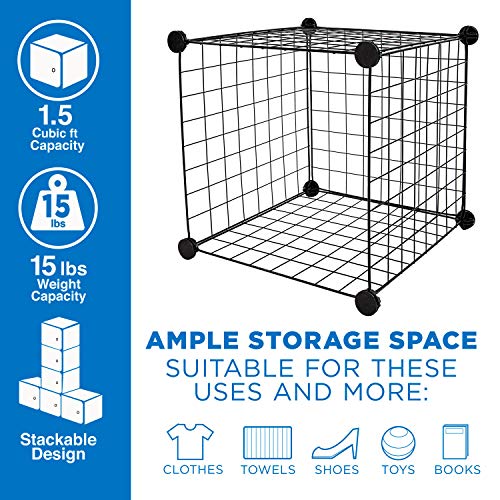 Work-It! Wire Storage Cubes, 12-Cube Metal Grid Organizer | Modular Wire Shelving Units, Stackable Bookcase, DIY Closet Cabinet Organizer for Home, Office, Kids Room | 14" W x 14" H, Black