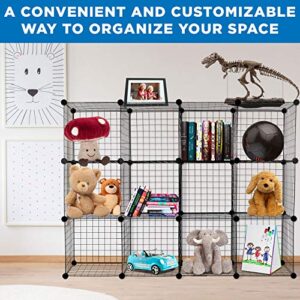 Work-It! Wire Storage Cubes, 12-Cube Metal Grid Organizer | Modular Wire Shelving Units, Stackable Bookcase, DIY Closet Cabinet Organizer for Home, Office, Kids Room | 14" W x 14" H, Black