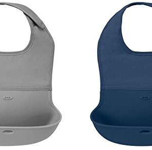 OXO Tot Roll-Up Bib 2 Pack Gray/Navy