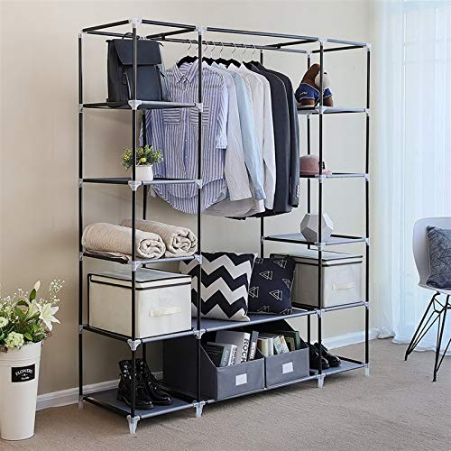 Knocbel 69" Tall Freestanding Closet Organzier Clothes Garment Rack Dustproof & Waterproof Fabric Cover with Storage Shelves & 1 Hanging Rod (Gray)