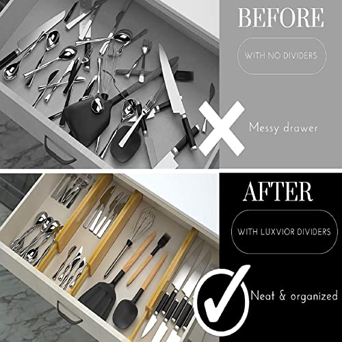 Expandable Bamboo Drawer Dividers 8 pack(17.5"-22")Drawer Organizer for Kitchen Organization,Clothes,Utensils,Silverware,Dressers,Office,Desk,Bathroom,Bedroom,Spring Loaded Adjustable Deep Separators