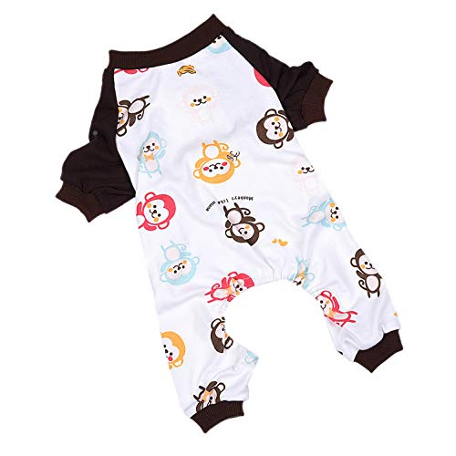 SELMAI Dog Pajamas Cat Pjs Sleepwear Breathable Soft Cotton Elastic Cat Apparel Pet Costume Cartoon Monkey rompers for Small Puppy Girls Shirts Doggies Jumpsuit Easy on Spring Summer Autumn Clothes XL