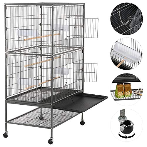 Topeakmart Wrought Iron Large Flight Parrot Bird Cage with Rolling Stand for Multiple Parakeets Conure Cockatiel Cage