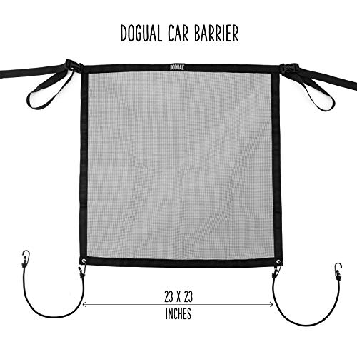 DOGUAL Dog Car Net Barrier - Universal Fit Sturdy Mesh, Easy to Install, Convenient for Air Conditioning, Easy to Clean & with Flexible Bungee Cords for Seat Movement