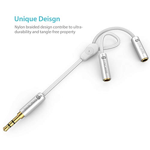 Syncwire Headphone Splitter, Nylon-Braided 3.5mm Extension Cable Audio Stereo Y Splitter (Hi-Fi Sound), 3.5mm Male to 2 Ports 3.5mm Female Headset Splitter for Apple, Samsung & More - Silver