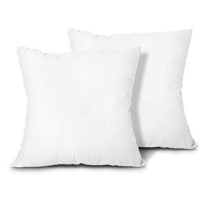 edow throw pillow inserts, set of 2 lightweight down alternative polyester pillow, couch cushion, sham stuffer, machine washable. (white, 18x18)