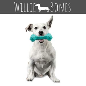 Willie Bones | Modern Dog Chew Toy | Almost Indestructible Dog Toys for Aggressive Chewers | Tough + Durable + Strong Natural Rubber Bone Toy for Small + Large Dogs + Puppy Teething | Boredom Chews