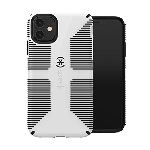 Speck iPhone 11 Case - Drop Protection, Raised Bumpers & Extra Grip Slim Design with Dual Layer Protective Cushion & Qi Wireless Charging Compatible - White, Black CandyShell Grip