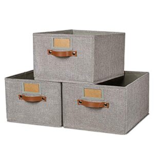 ollvia large fabric storage bins 3 pack, 15.7x11.8x8.3 foldable storage baskets with labels, decorative storage bins for shelves, rectangle closet baskets, organizing nursery for home|office