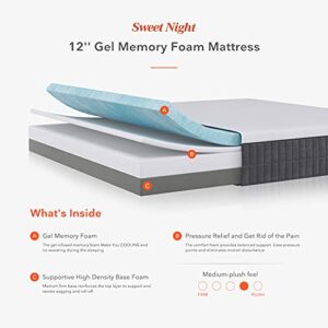 Sweetnight 12 Inch Queen Size Mattress in Box, Pillow Top Gel Memory Foam Mattress for Motion Isolation & Cool Sleep, Flippable Comfort from Soft to Medium Firm, Sunkiss