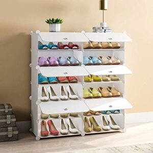 KOUSI Portable Shoe Rack Organizer 24 Pair Tower Shelf Storage Cabinet Stand Expandable for Heels, Boots, Slippers, 6 Tier White