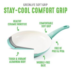 GreenLife Soft Grip Healthy Ceramic Nonstick, 1QT and 2QT Saucepan Pot Set with Lids, PFAS-Free, Dishwasher Safe, Turquoise