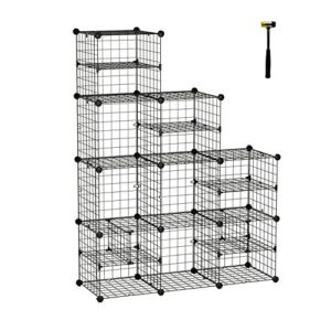 c&ahome wire cube storage, wire grids organizer unit with large and small dividers, metal c grids shelving, storage bins, ideal for closet cabinet, bedroom, living room, office, dormitory, black