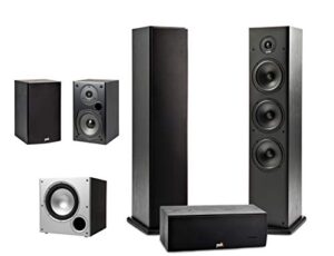 polk audio 5.1 channel home theater system with powered subwoofer |two (2) t15 bookshelf, one (1) t30 center channel, two (2) t50 tower speakers, psw10 sub | alexa + heos