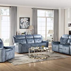 ACME Mariana Loveseat w/Console (Motion) - - Silver Blue Fabric