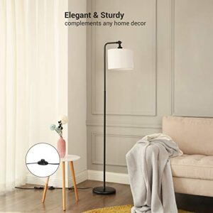 DEWENWILS 63 inch Black Floor Lamp with White Shade, Adjustable Lampshade, Tall Pole Standing Farmhouse Floor Lamp for Living Room, Bedroom, Office, Simple Style