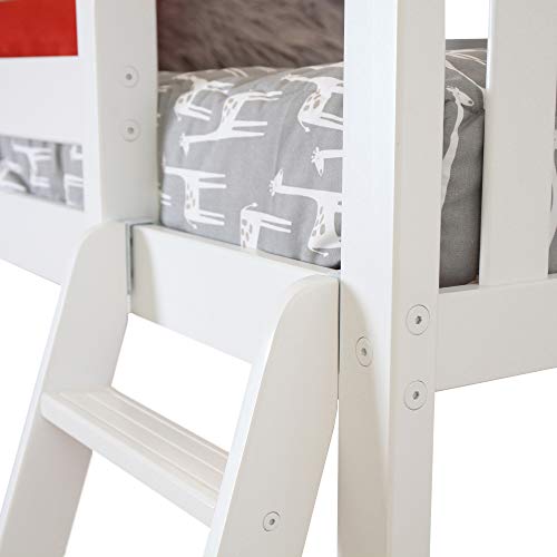 Max & Lily High Loft Bed, Twin Bed Frame for Kids With Bookcase and Desk, White