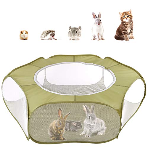 Pawaboo Small Animals Playpen, Waterproof Small Pet Cage Tent with Large Breathable Cover, Pop-up & Foldable Indoor/Outdoor Fence for Kitten/Puppy/Guinea Pig/Rabbits/Hamster/Hedgehogs, Avocado Green