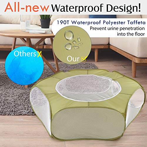 Pawaboo Small Animals Playpen, Waterproof Small Pet Cage Tent with Large Breathable Cover, Pop-up & Foldable Indoor/Outdoor Fence for Kitten/Puppy/Guinea Pig/Rabbits/Hamster/Hedgehogs, Avocado Green