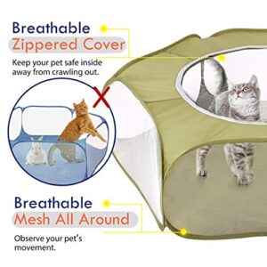 Pawaboo Small Animals Playpen, Waterproof Small Pet Cage Tent with Large Breathable Cover, Pop-up & Foldable Indoor/Outdoor Fence for Kitten/Puppy/Guinea Pig/Rabbits/Hamster/Hedgehogs, Avocado Green