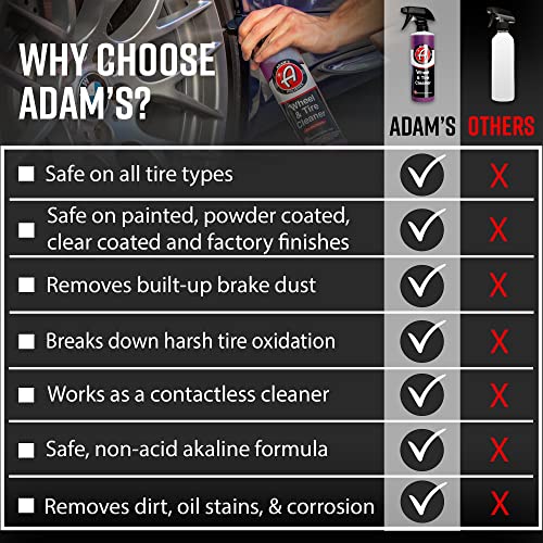 Adam’s Wheel & Tire Cleaner 16oz - Professional All in One Tire & Wheel Cleaner Use W/Wheel Brush & Tire Brush | Car Wash Wheel Cleaning Spray for Car Detailing | Safe On Most Rim Finishes