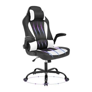 racing office chair gaming chair high back computer chair desk chair executive back tilt ergonomic backrest & height adjustable stool swivel task chair with headrest & massage lumbar support-black