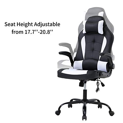 Racing Office Chair Gaming Chair High Back Computer Chair Desk Chair Executive Back Tilt Ergonomic Backrest & Height Adjustable Stool Swivel Task Chair with Headrest & Massage Lumbar Support-Black