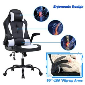 Racing Office Chair Gaming Chair High Back Computer Chair Desk Chair Executive Back Tilt Ergonomic Backrest & Height Adjustable Stool Swivel Task Chair with Headrest & Massage Lumbar Support-Black