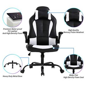 Racing Office Chair Gaming Chair High Back Computer Chair Desk Chair Executive Back Tilt Ergonomic Backrest & Height Adjustable Stool Swivel Task Chair with Headrest & Massage Lumbar Support-Black