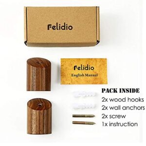 Felidio Wood Coat Hooks Wall Mounted, Wall Hooks (Pack of 2pcs), Wooden Hooks for Hanging Coats Bath Towels Hat Rack Entryway Dog Leash Holder Indoor Plant Hangers