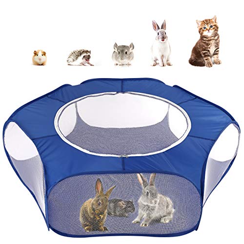 Pawaboo Small Animals Playpen, Waterproof Small Pet Cage Tent with Large Breathable Cover, Pop-up & Foldable Indoor/Outdoor Fence for Kitten/Puppy/Guinea Pig/Rabbits/Hamster/Hedgehogs, Indigo