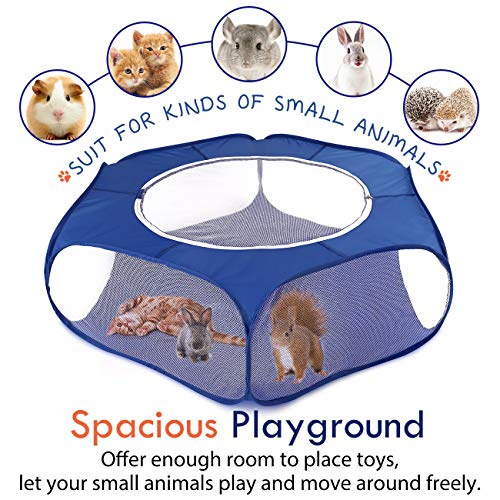 Pawaboo Small Animals Playpen, Waterproof Small Pet Cage Tent with Large Breathable Cover, Pop-up & Foldable Indoor/Outdoor Fence for Kitten/Puppy/Guinea Pig/Rabbits/Hamster/Hedgehogs, Indigo