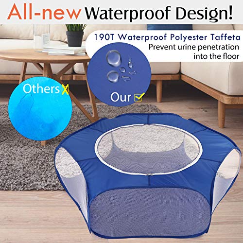 Pawaboo Small Animals Playpen, Waterproof Small Pet Cage Tent with Large Breathable Cover, Pop-up & Foldable Indoor/Outdoor Fence for Kitten/Puppy/Guinea Pig/Rabbits/Hamster/Hedgehogs, Indigo