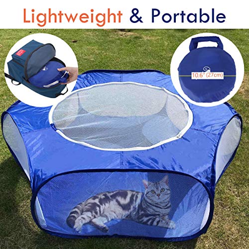 Pawaboo Small Animals Playpen, Waterproof Small Pet Cage Tent with Large Breathable Cover, Pop-up & Foldable Indoor/Outdoor Fence for Kitten/Puppy/Guinea Pig/Rabbits/Hamster/Hedgehogs, Indigo