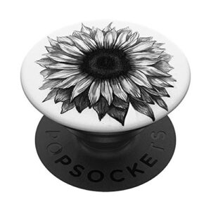 black and white sunflower cute women kids boys girl gift popsockets swappable popgrip