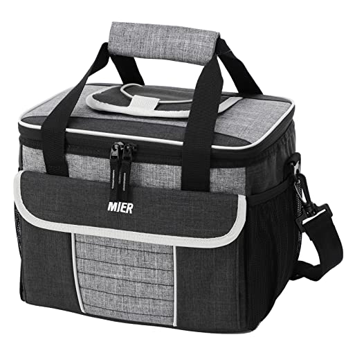 MIER Large Soft Cooler Bag Insulated Lunch Box Bag Picnic Cooler Tote with Dispensing Lid, Multiple Pockets, 18 Can(black and grey)