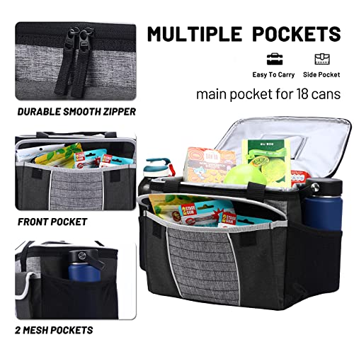 MIER Large Soft Cooler Bag Insulated Lunch Box Bag Picnic Cooler Tote with Dispensing Lid, Multiple Pockets, 18 Can(black and grey)