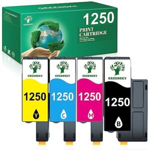 greensky compatible toner cartridge replacement for dell 1250 1250c 810wh c5gc3 xmx5d wm2jc to use with c1760nw c1765nfw 1350cnw 1355cn 1355cnw c1765nf printer (black cyan magenta yellow, 4 pack)